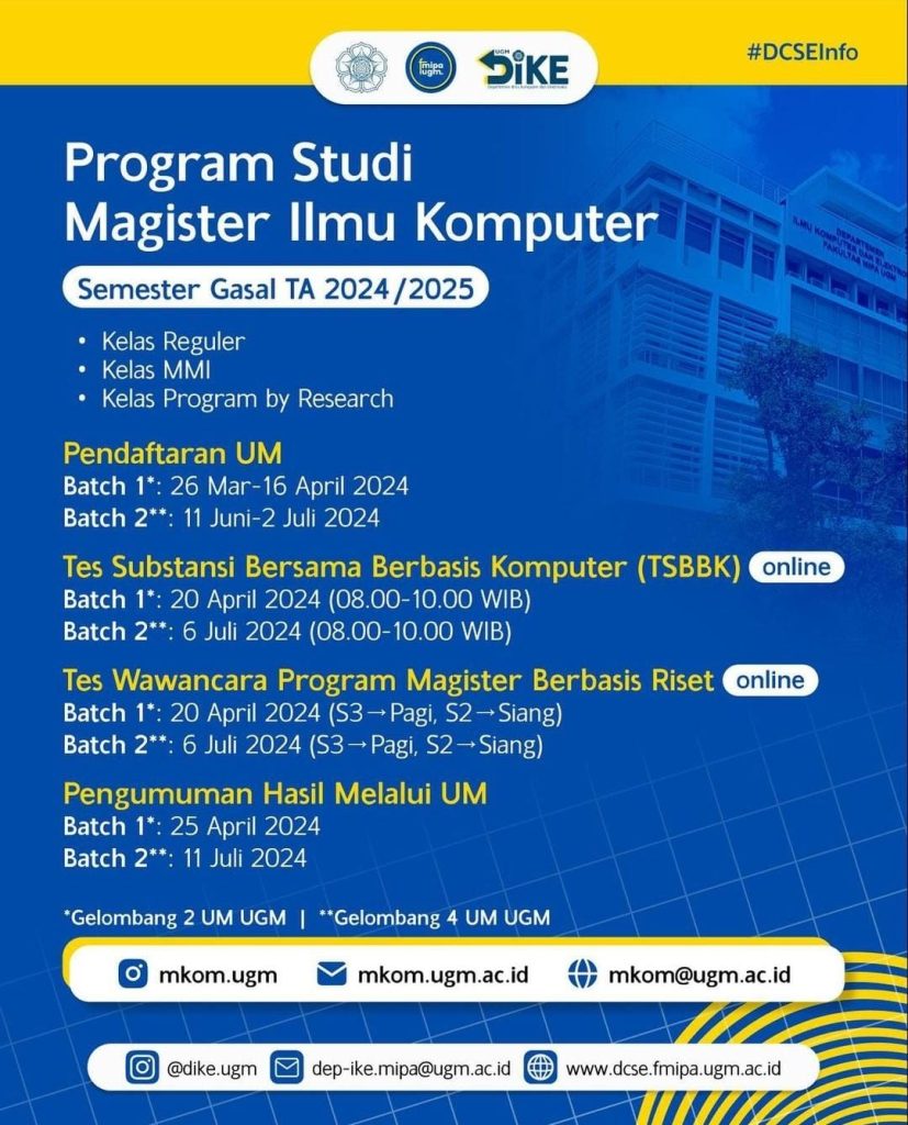 Jadwal Pendaftaran Ujian Masuk Program Studi Magister Ilmu Komputer Semester Gasal 2024/2025 ...